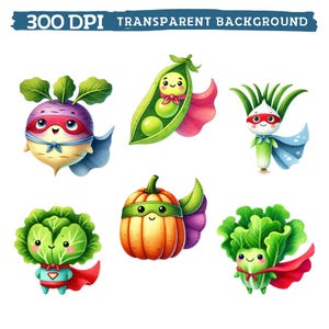 Superhero Vegetables Clipart, Watercolor Cute Healthy Food, Kids Veggie ...