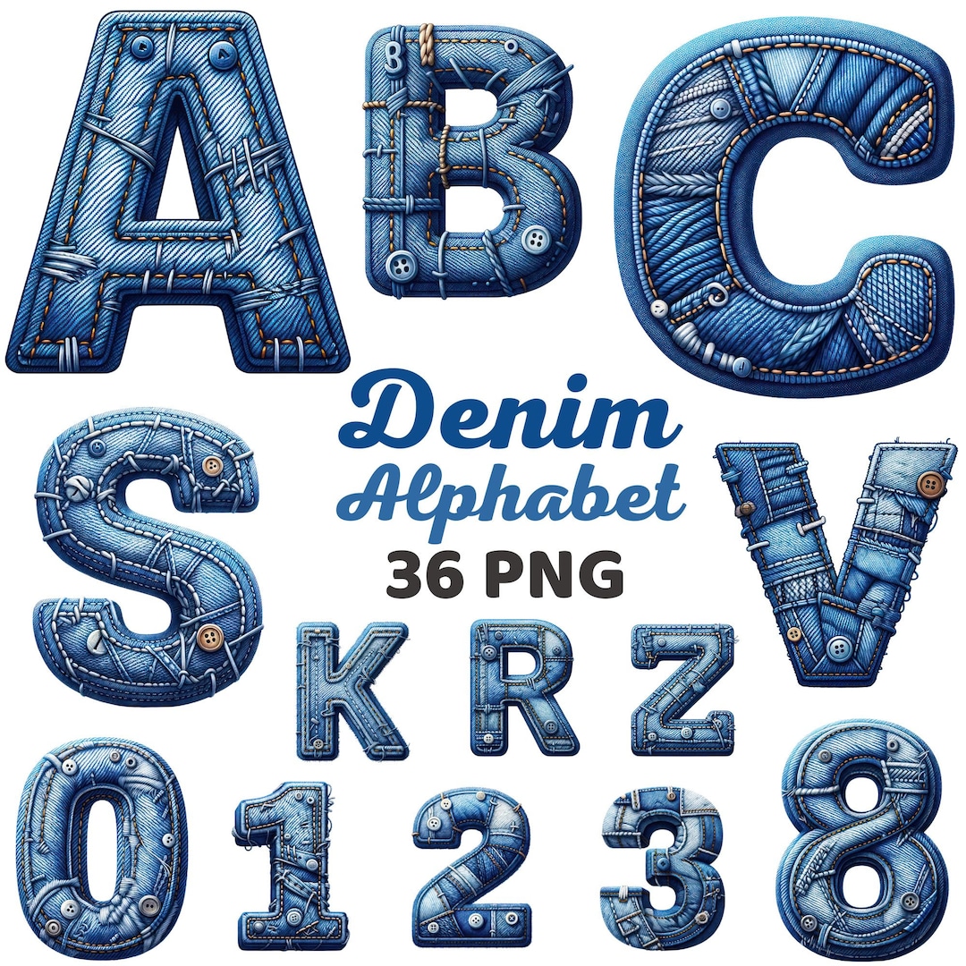 Denim Alphabet, Numbers Denim Letters Png, Denim Jeans Alphabet ...