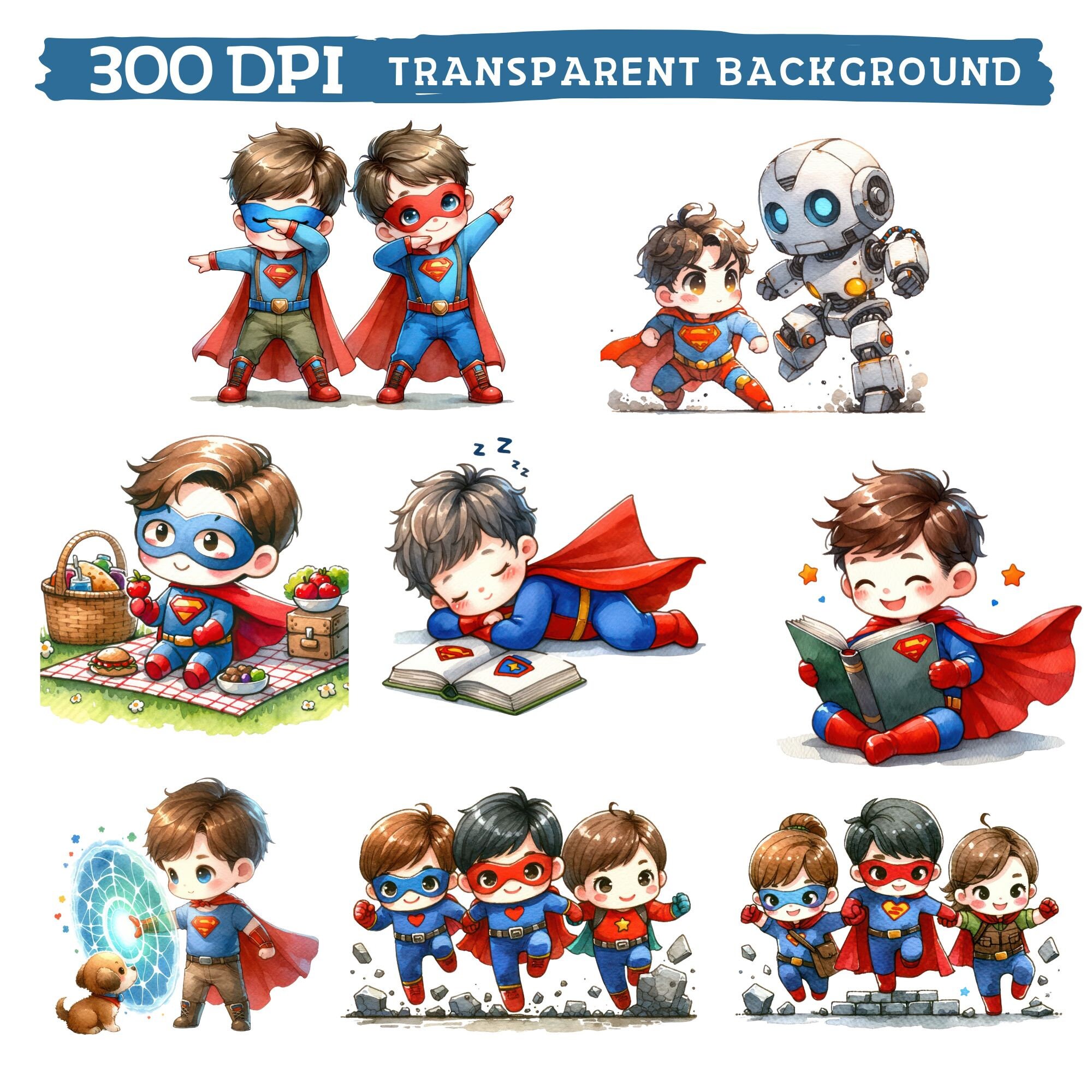 Watercolor Cute Superhero Boy Clipart, Superheroes Nursery Decor ...