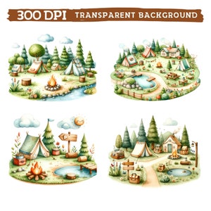 Adorable Camping Boy Clipart Collection, Watercolor Cute Camper Nursery ...