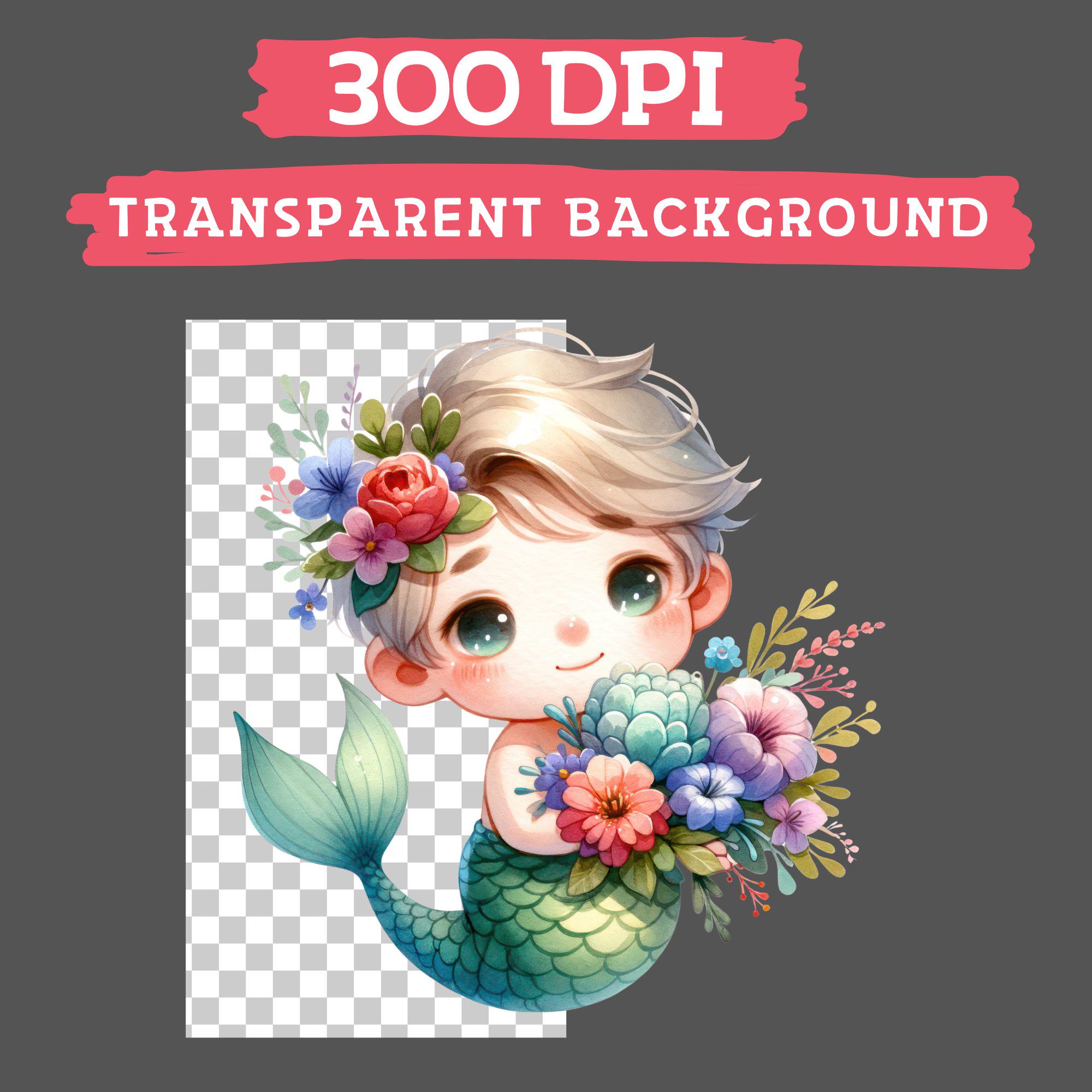 Adorable Merman Clipart Bundle, Watercolor Kid-friendly Mermaid Nursery ...