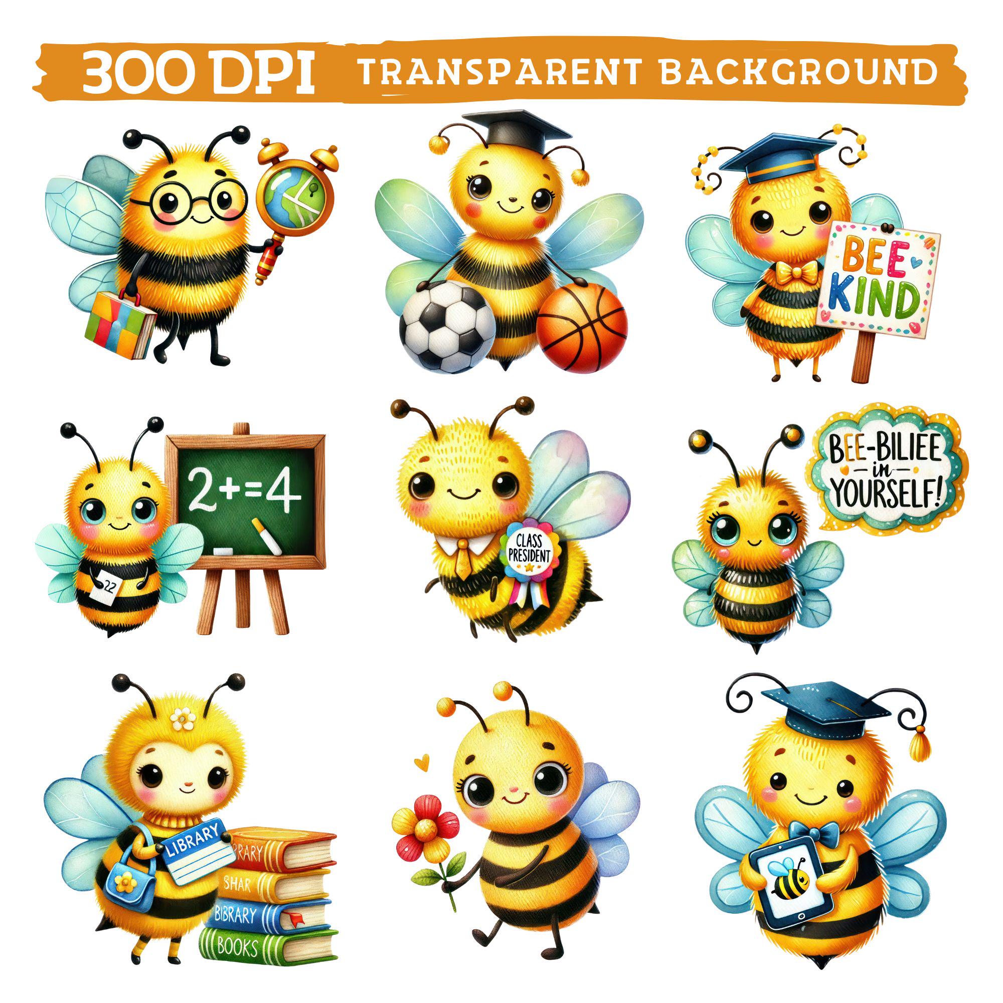 Bee Back to School Clipart, Watercolor Cute Teachers Kids, Classroom ...