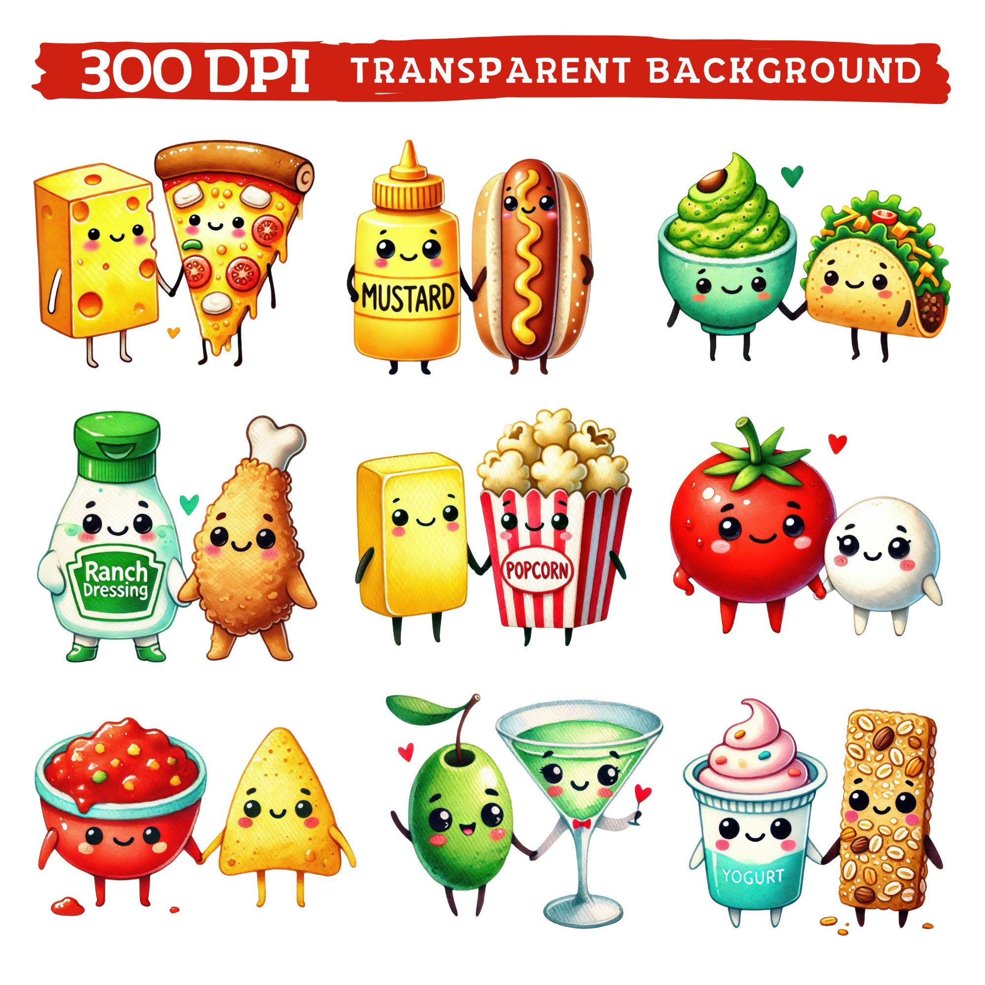 Matching Food Pairings Clipart, Watercolor Cute Perfect Pair Valentine ...