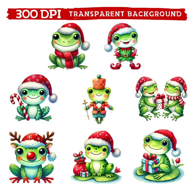 Christmas Frog Clipart, Watercolor Cute Holiday Frogs, Nursery Decor ...