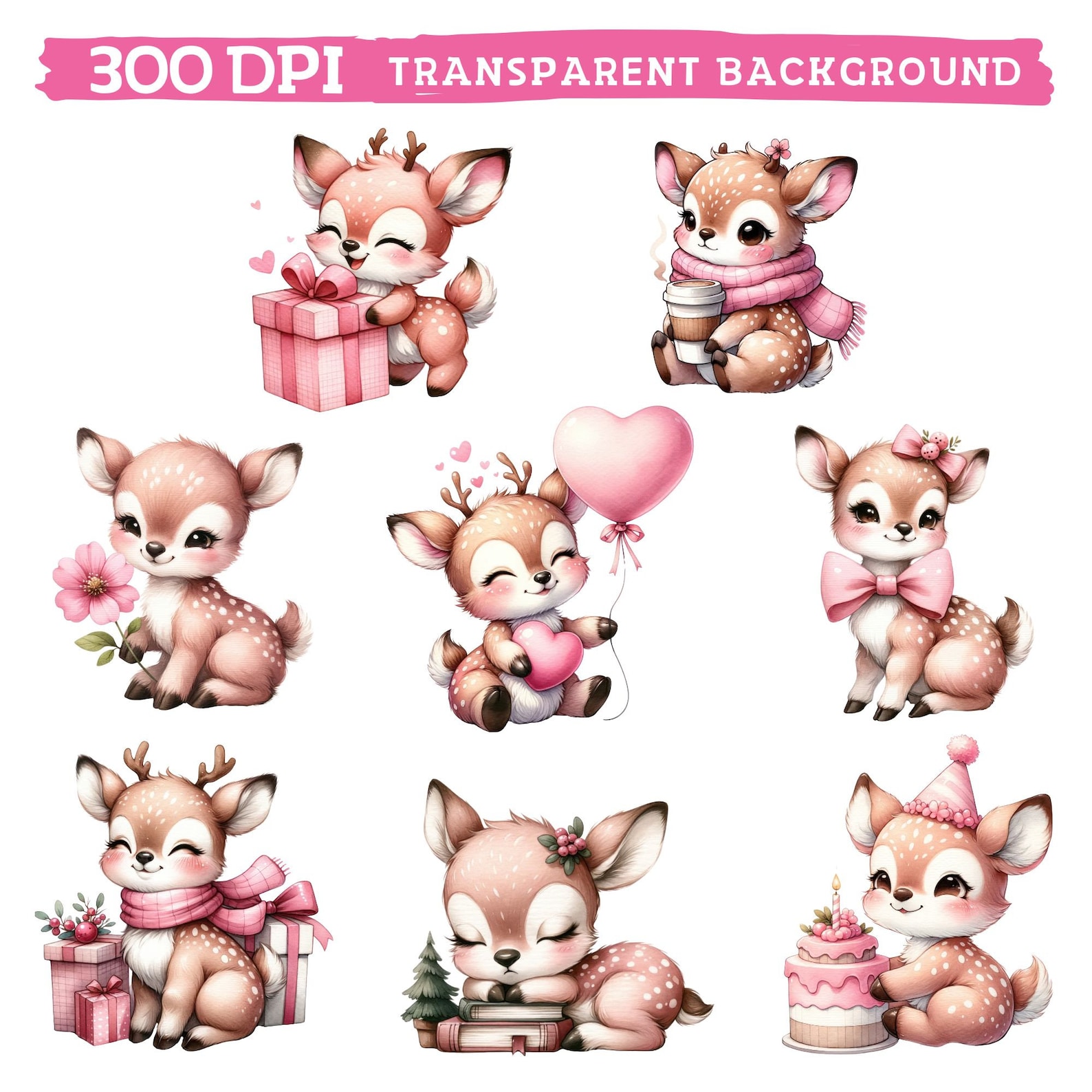 Watercolor Cute Deer Clipart, Deer Sleeping on Cloud Nursery ...