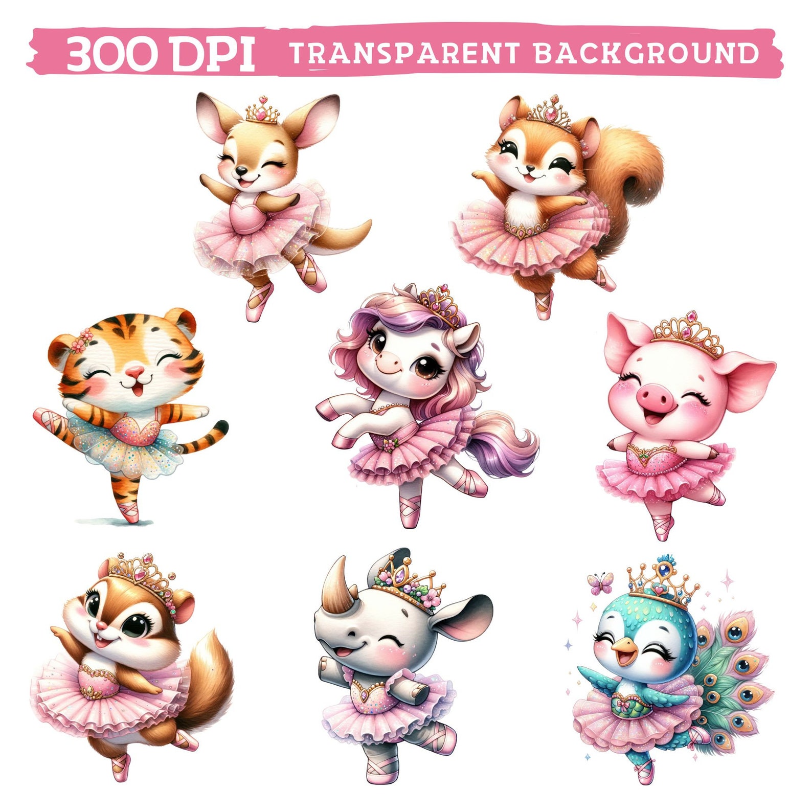 Watercolor Cute Ballerina Animals Clipart, Pink Tutu Ballerinas Animal ...