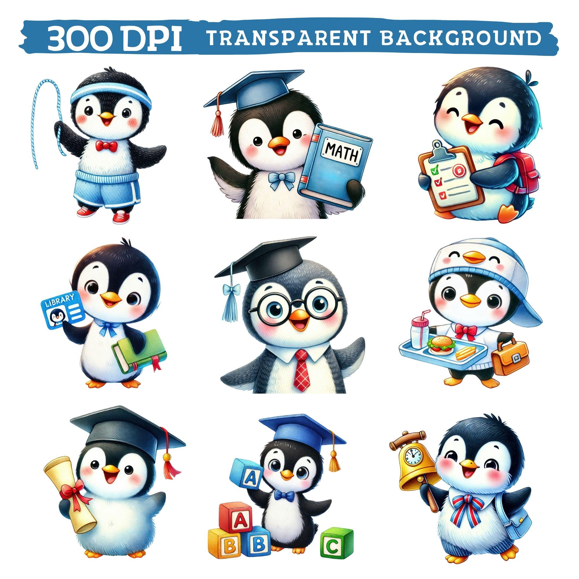 Penguin Back to School Clipart, Watercolor Cute Teacher Student Animal ...