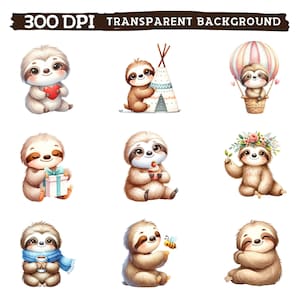 Cute Sloth Clipart, Watercolor Sloth Nursery, Spring Woodland Animal ...