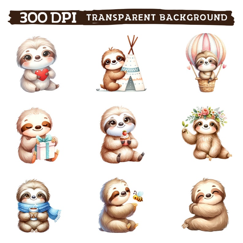 Cute Sloth Clipart, Watercolor Sloth Nursery, Spring Woodland Animal ...