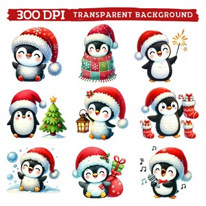 Christmas Penguin Clipart, Watercolor Cute Holiday Penguin, Nursery ...