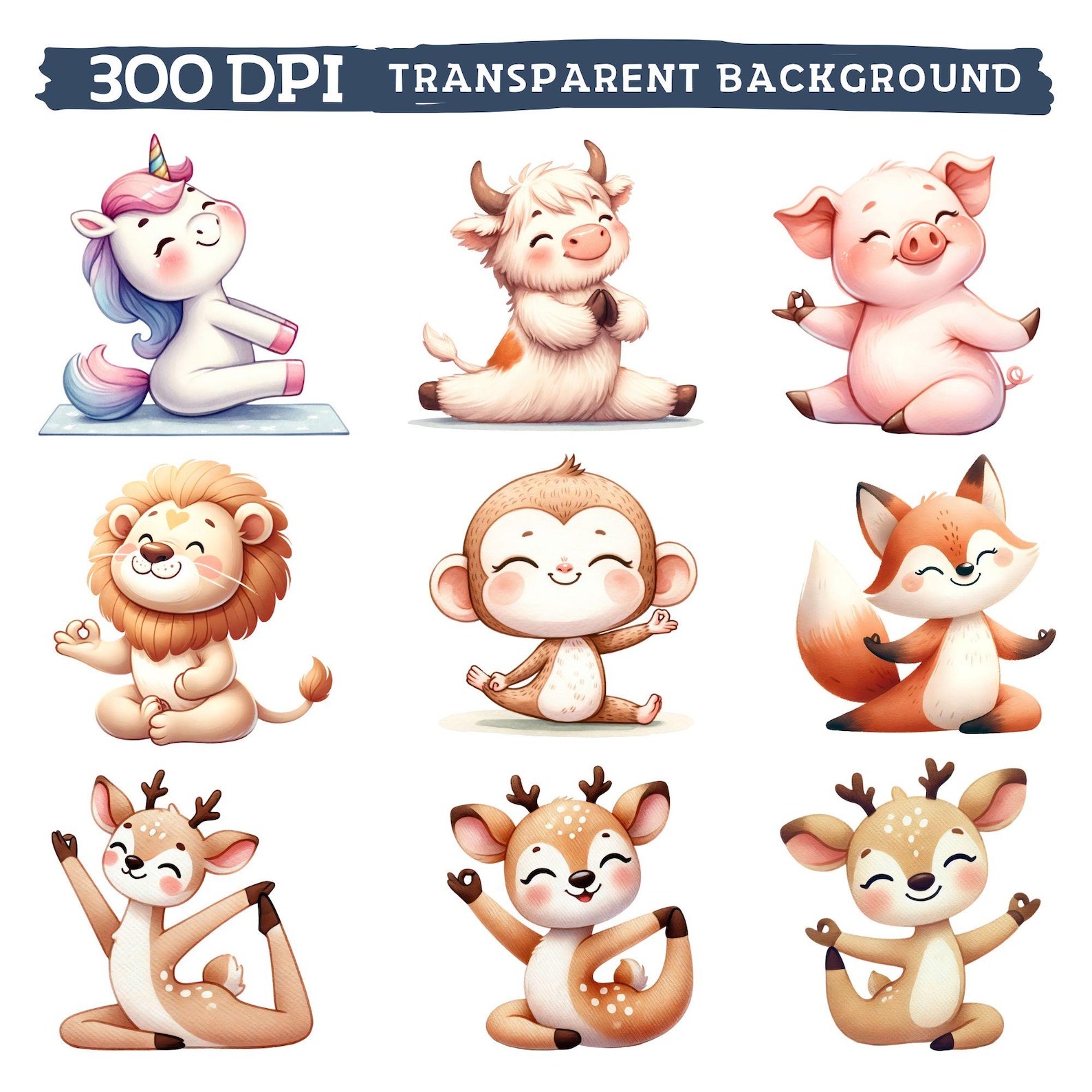Yoga Animals Clipart, Watercolor Cute Animal Yoga Poses Nursery ...