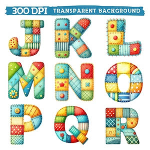 Patchwork Alphabet Clipart, Colorful Quilted Letters and Numbers ...