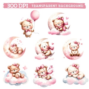 Watercolor Cute Baby Girl Bear Clipart, Sweet Bear Pink Nursery ...
