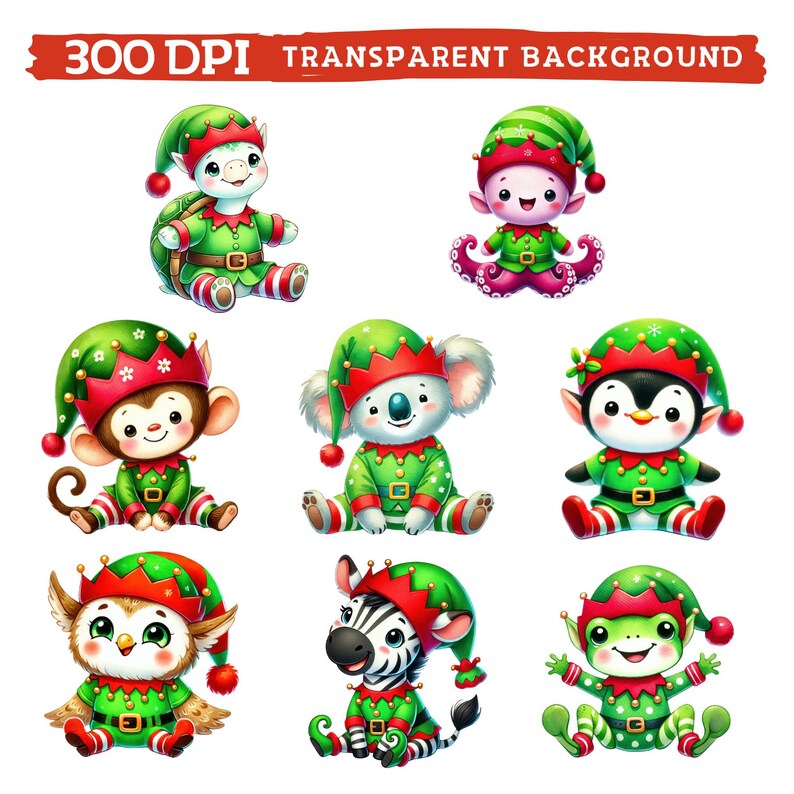 Elf Animals Clipart, Watercolor Cute Festive Xmas Nursery Decor ...