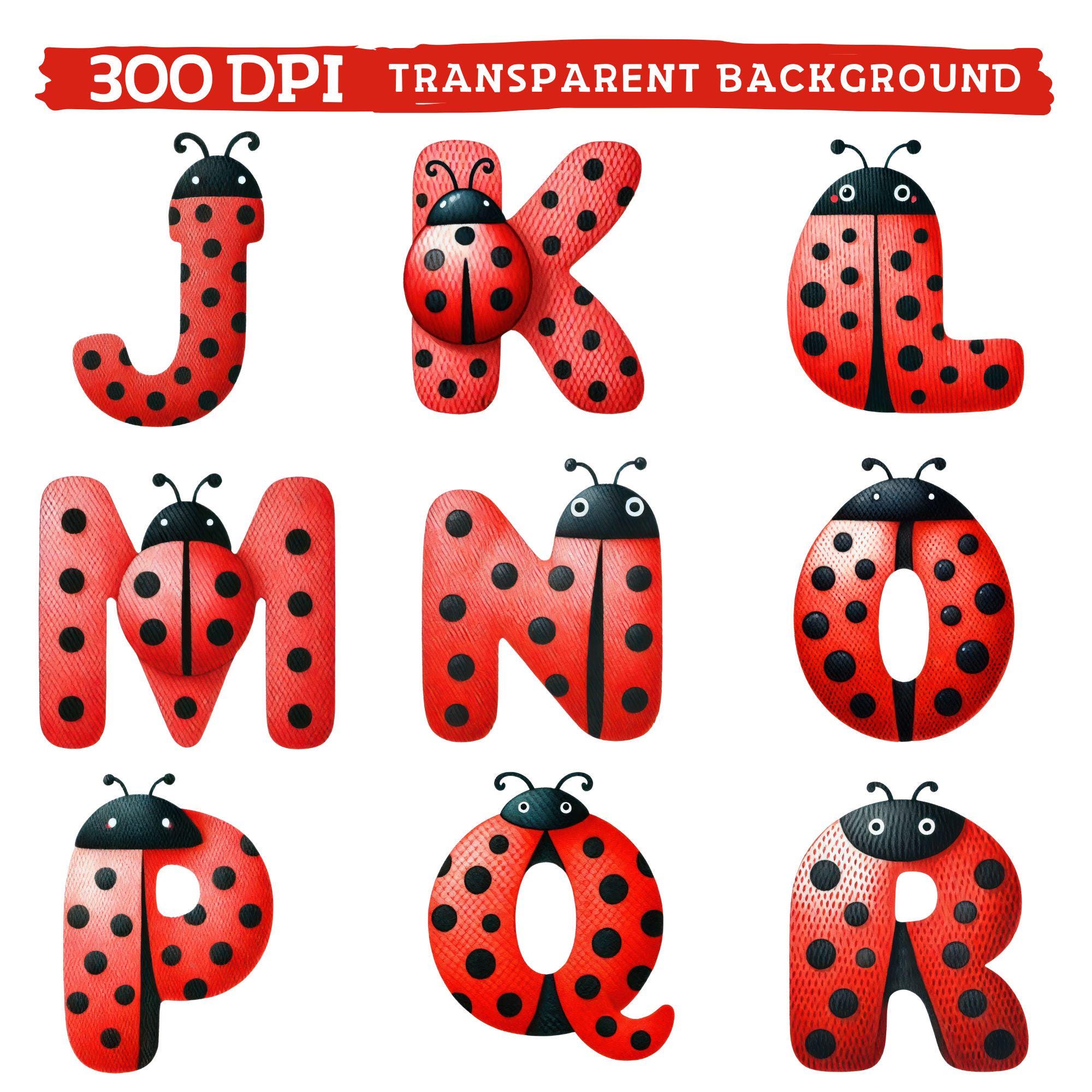 Ladybug Alphabet Clipart, Letters and Numbers, Cute Bug Font Clipart ...