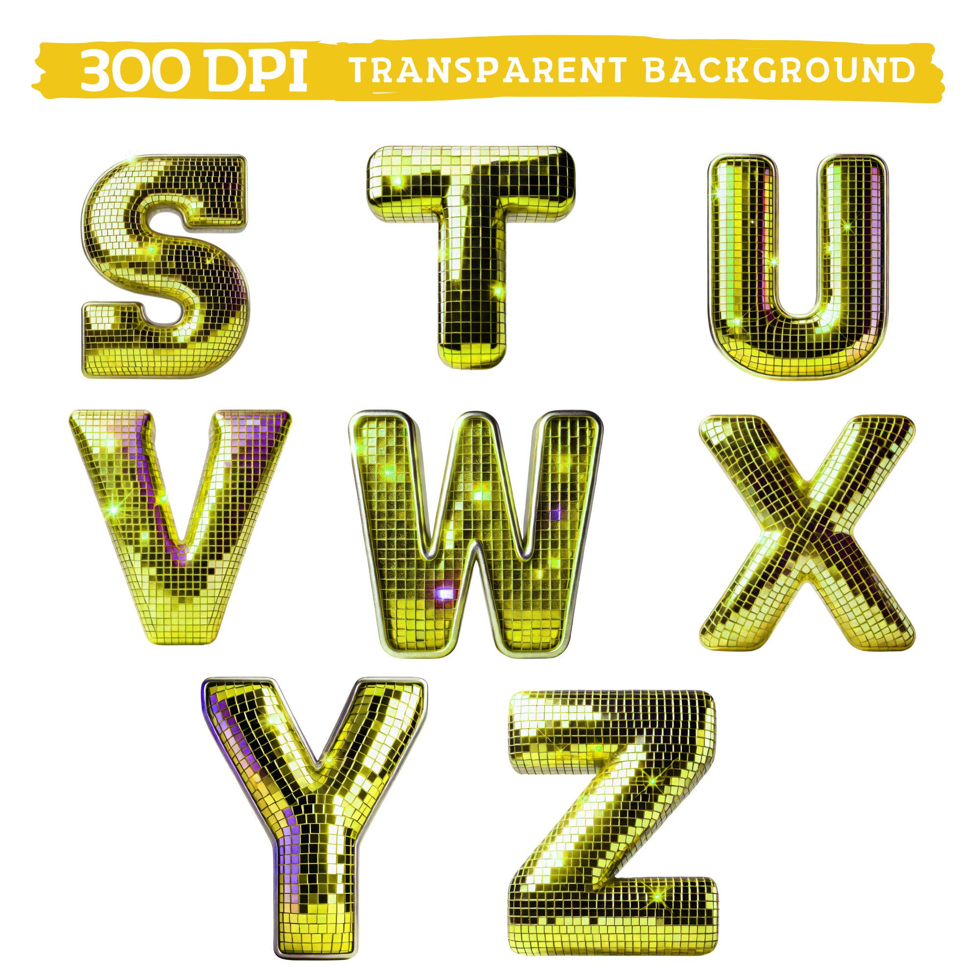 Retro Disco Alphabet Clipart, Yellow Shiny Mirror Ball Letters ...