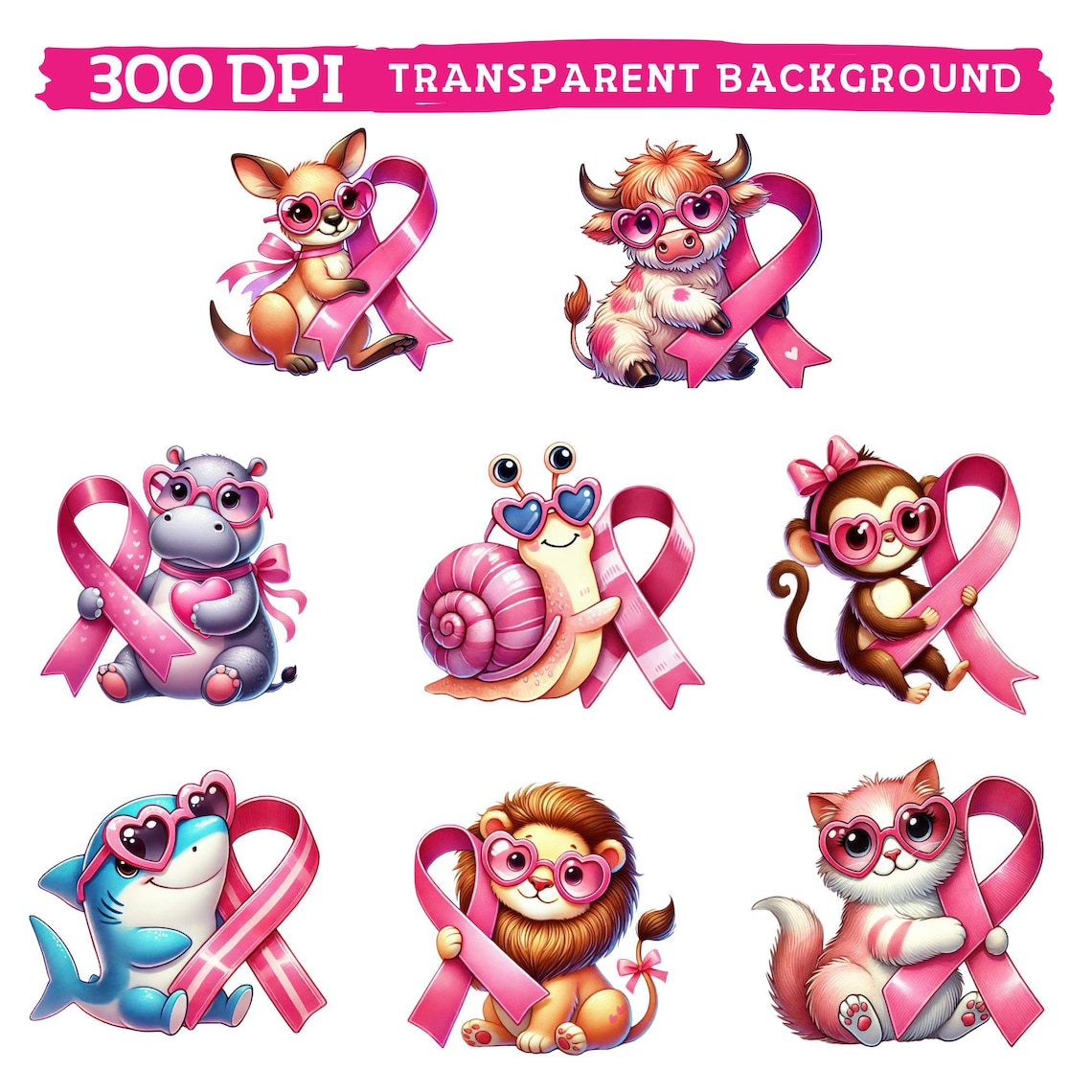 Cute Breast Cancer Awareness Animals Clipart, Woodland Jungle Animal ...