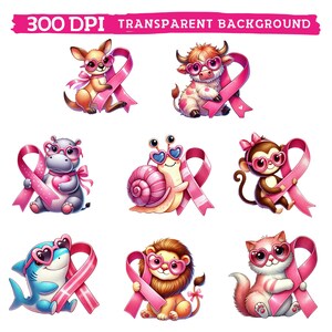 Cute Breast Cancer Awareness Animals Clipart, Woodland Jungle Animal ...