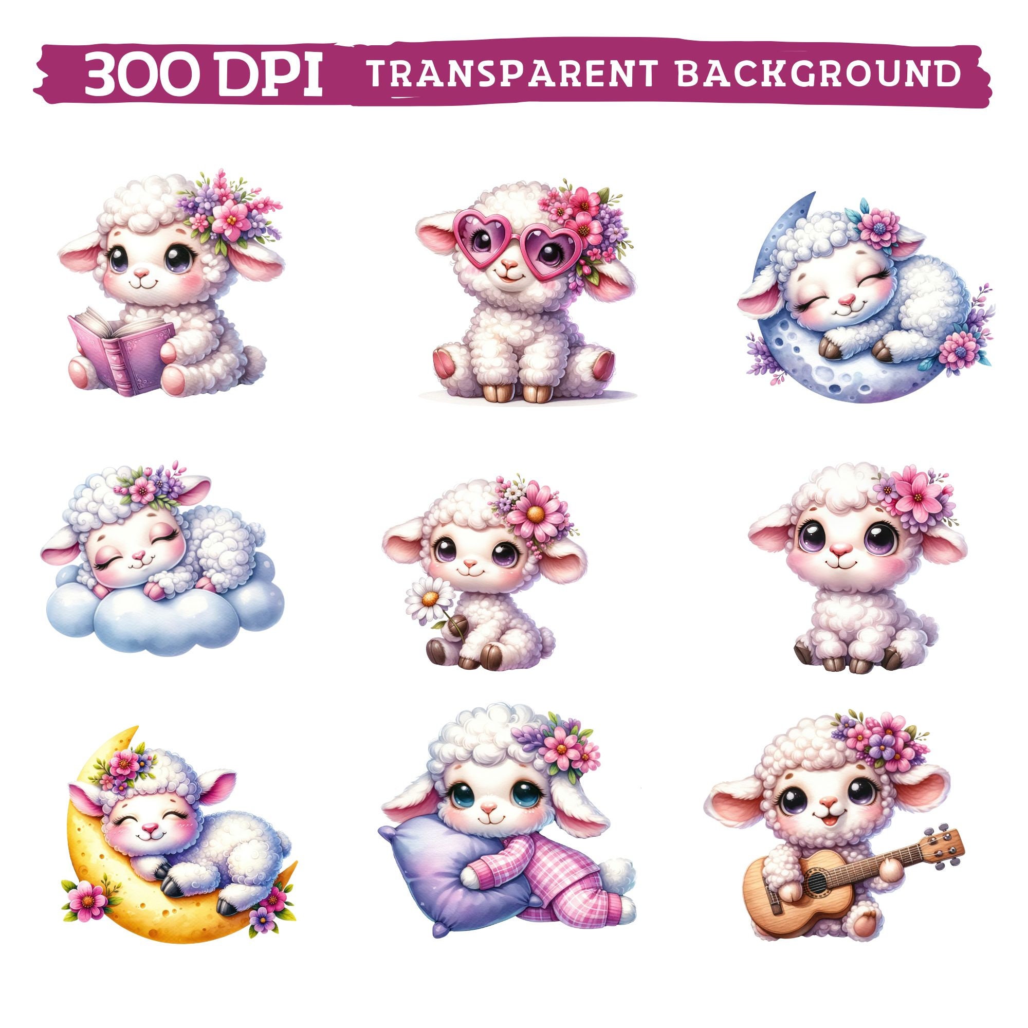 Cute Lamb Clipart, Watercolor Floral Sheep Easter & Spring Nursery ...