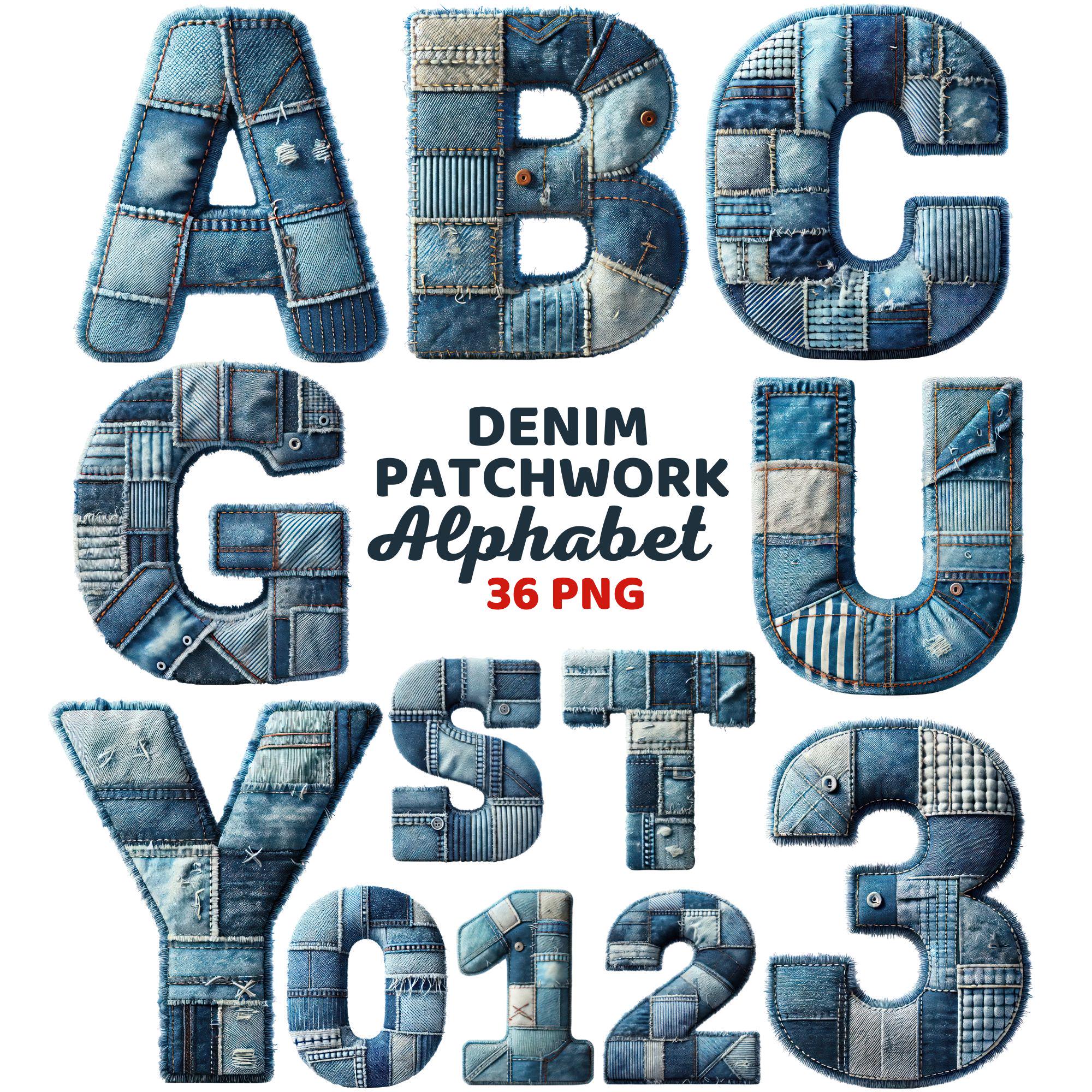 Denim Patchwork Alphabet Clipart, Rustic Jean Letters & Numbers ABC ...