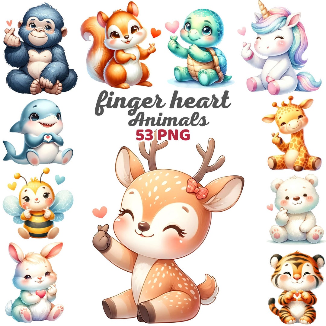 Finger Heart Animals Clipart, Watercolor Cute Animal, Korean Finger ...