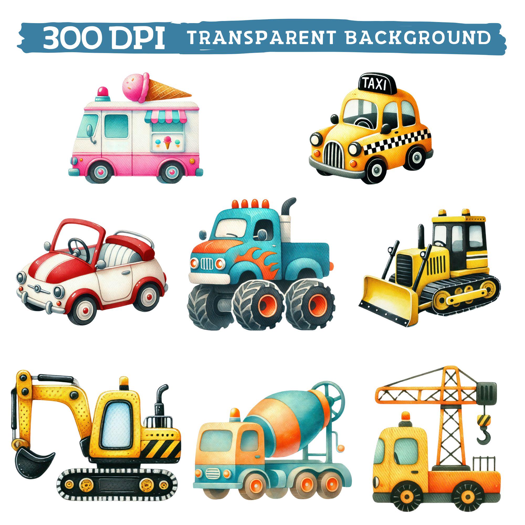 Cute Vehicle Clipart, Watercolor Car, Construction, Truck, Plane ...