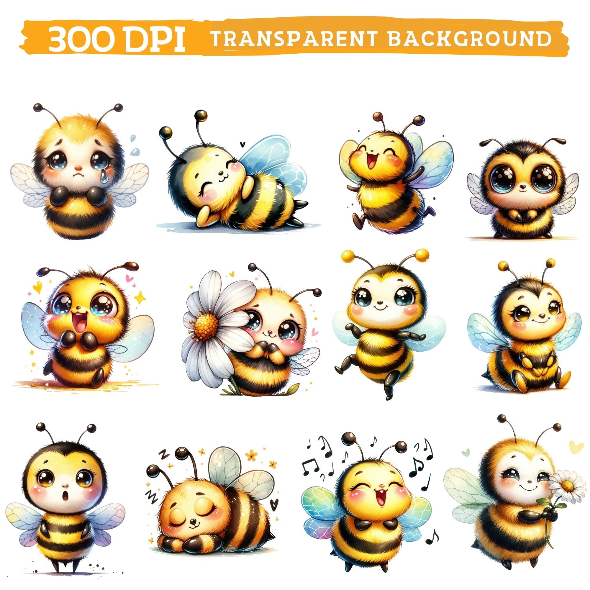 Watercolor Cute Bees Valentine Clipart Png, Summer Bee Nursery ...