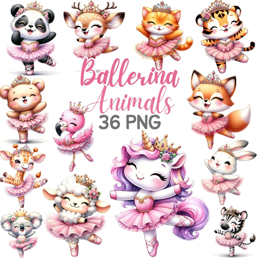 Watercolor Cute Ballerina Animals Clipart, Pink Tutu Ballerinas Animal ...