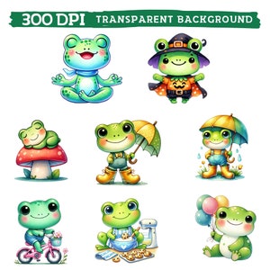 Cute Frog Clipart, Watercolor Green Frogs Nursery, Summer Fall Birthday ...