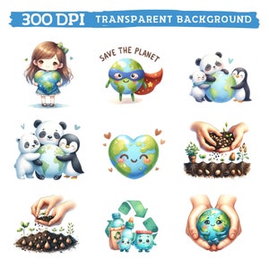 Watercolor Cute Earth Day Clipart, Planet Natural, Eco Friendly Recycle ...