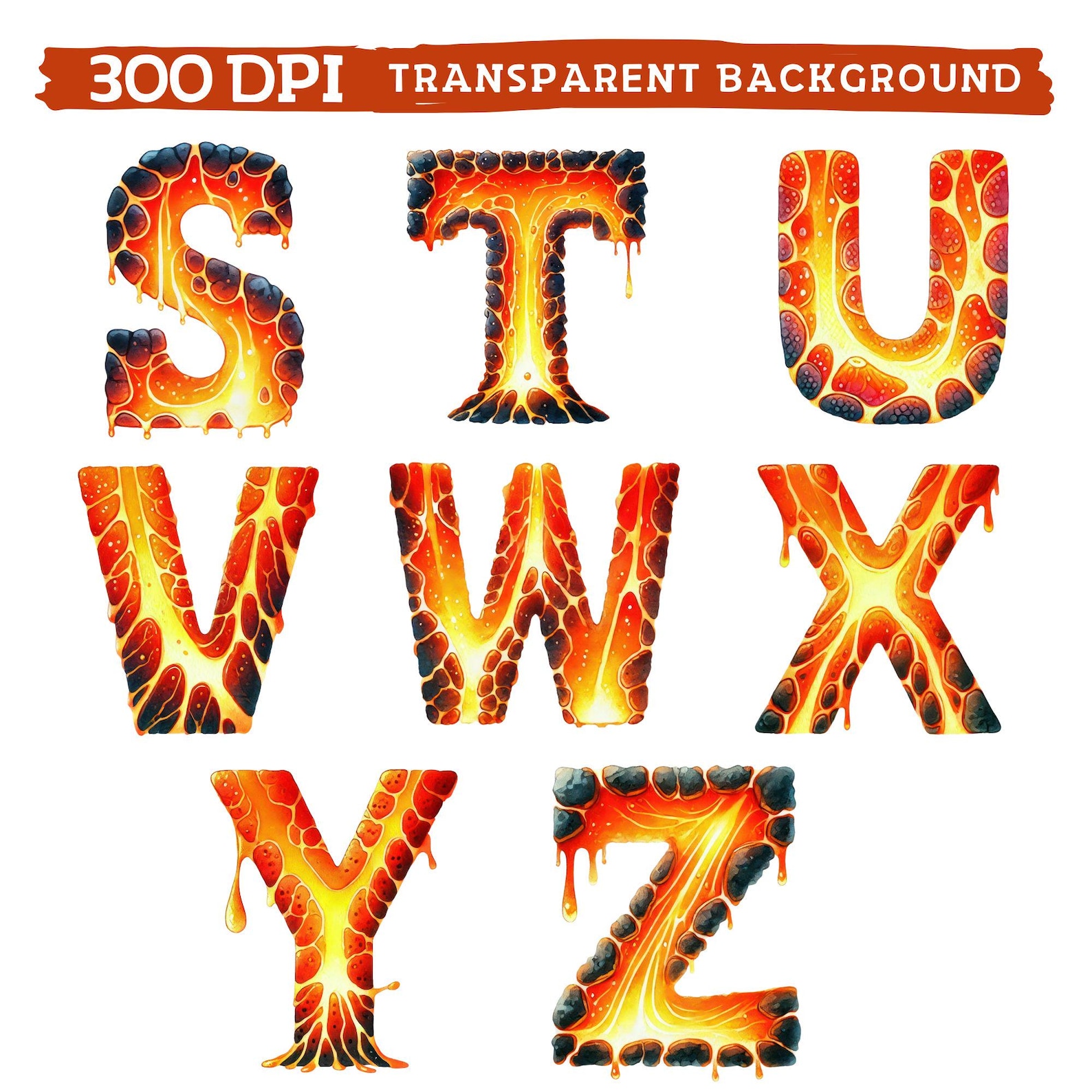 Hot Lava Alphabet Clipart, Hot Magma Letters Number, Molten Fire Letter ...