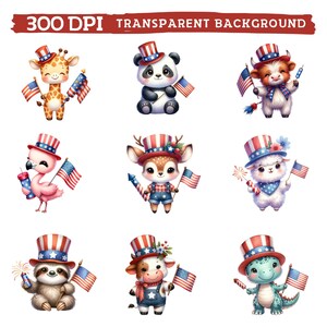 4th of July Animals Clipart, Watercolor Cute Patriotic Nursery ...