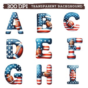American Football Alphabet & Numbers Clipart, Watercolor Cute Touchdown ...