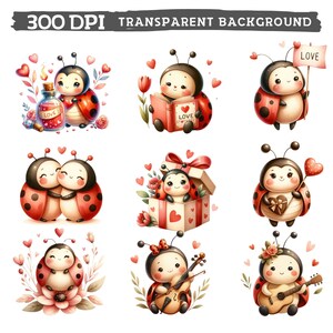 Watercolor Cute Ladybug Valentine Clipart, Ladybug Romantic Valentine's ...