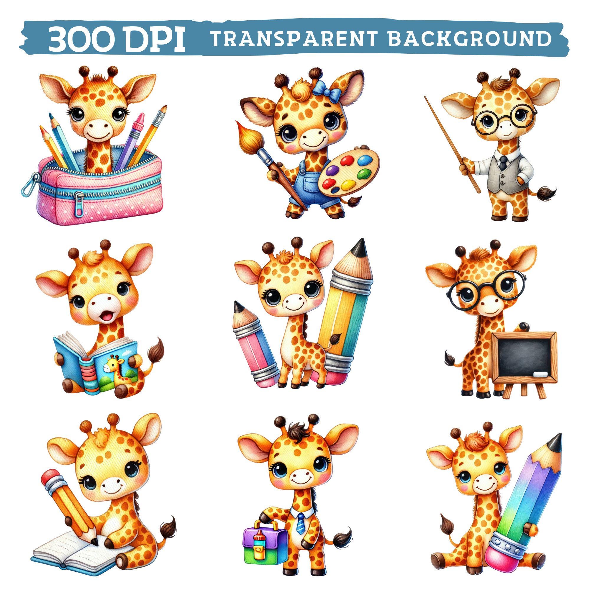 Giraffe Back to School Clipart, Watercolor Cute School Animal, Teacher ...