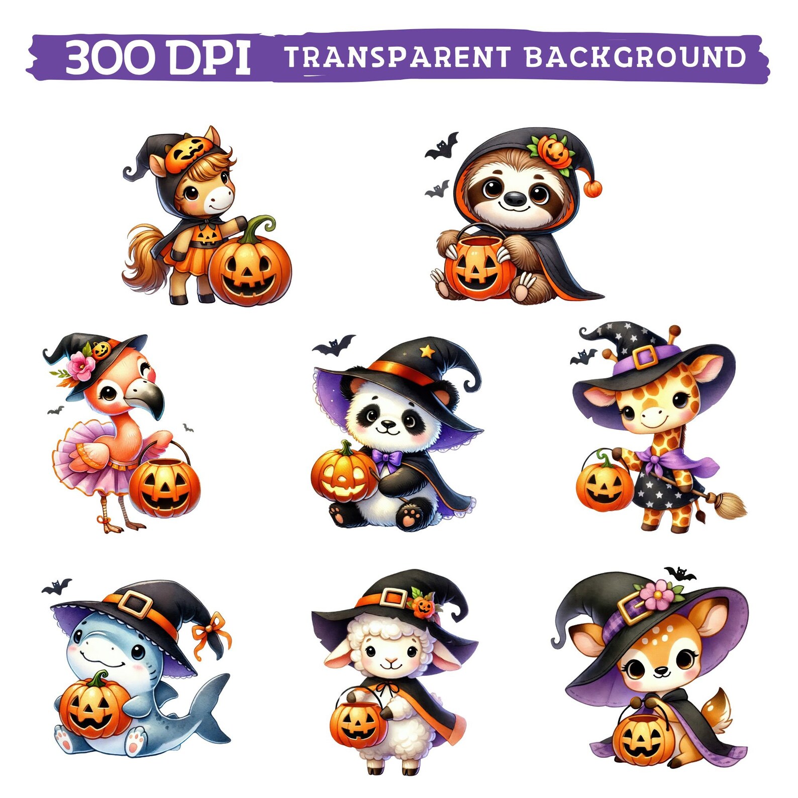 Halloween Animals Clipart, Watercolor Halloween Nursery, Halloween ...