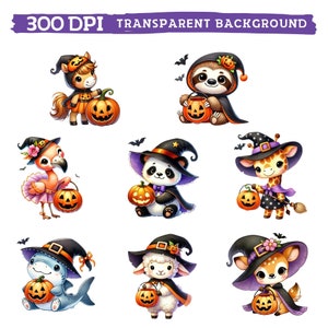 Halloween Animals Clipart, Watercolor Halloween Nursery, Halloween ...