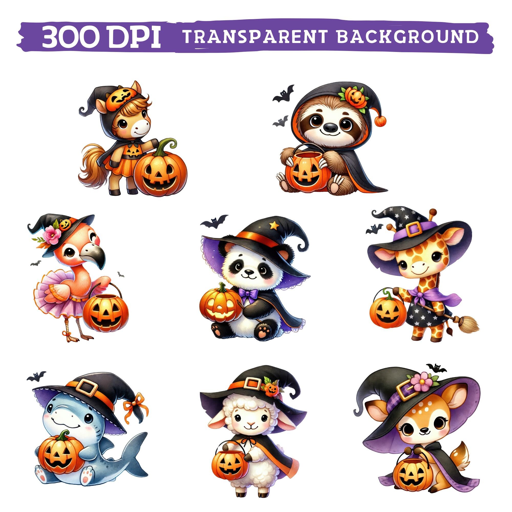 Halloween Animals Clipart, Watercolor Halloween Nursery, Halloween ...