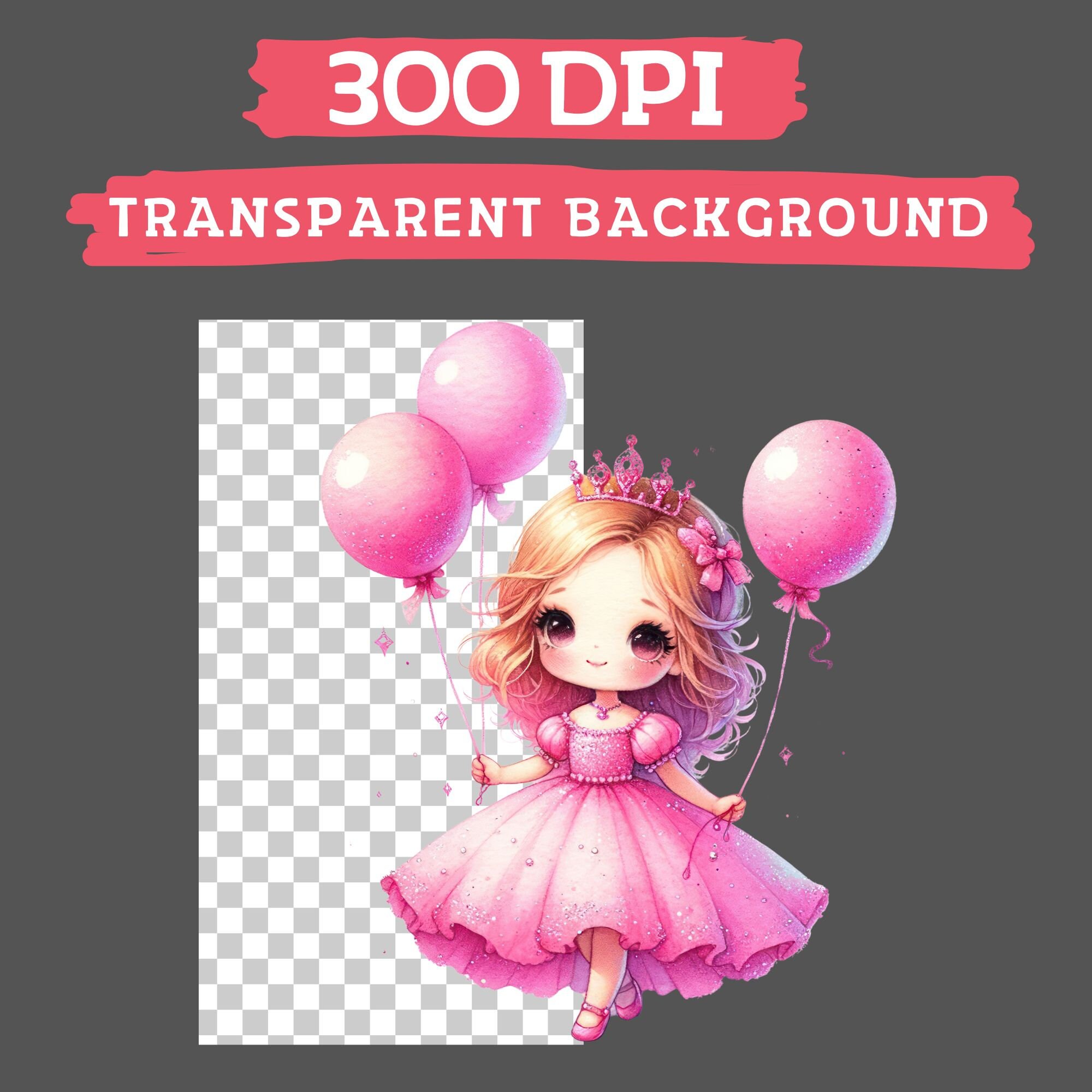 Watercolor Cute Princess Clipart, Little Princess Pink Ball Gown Party ...