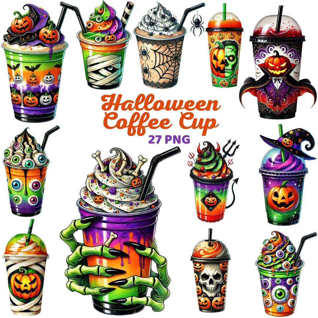 Halloween Coffee Cup Clipart, Watercolor Spooky Fall, Pumpkin Coffee ...