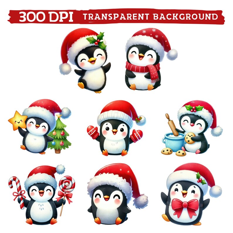 Christmas Penguin Clipart, Watercolor Cute Holiday Penguin, Nursery ...