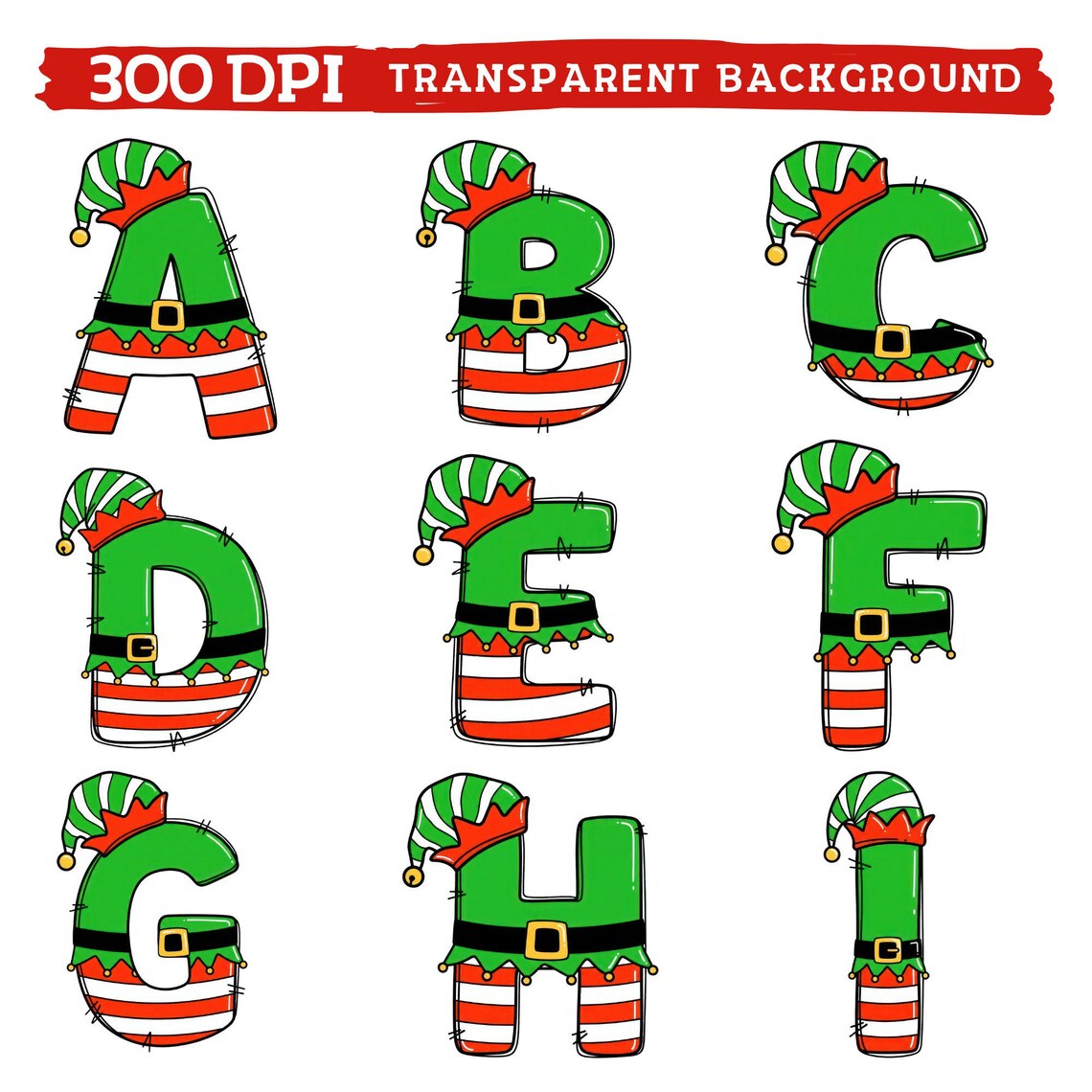Elf Alphabet Clipart, Christmas Letters & Numbers Holiday Xmas Png - Etsy