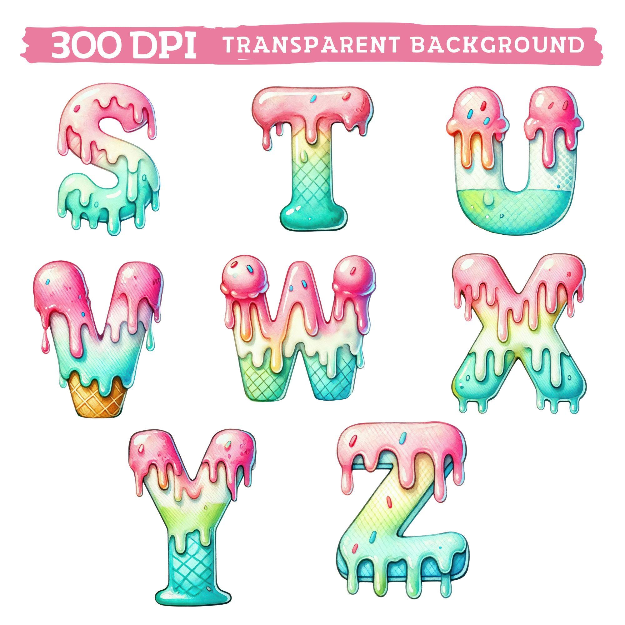 Ice Cream Alphabet Clipart, Colorful Pastel Dripping Letters and ...