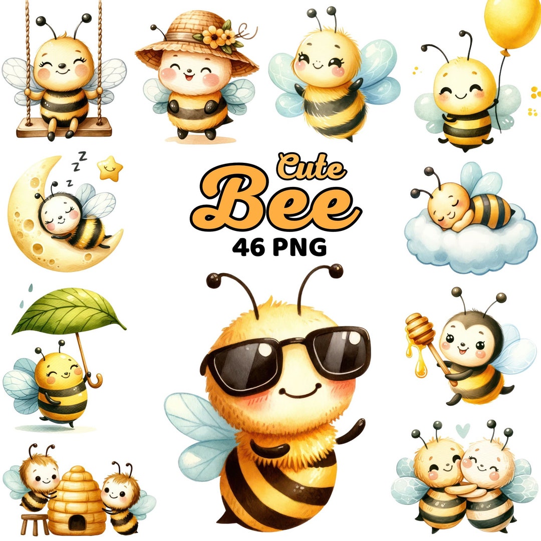 Cute Bees Valentine Clipart Png, Watercolor Summer Bee Nursery ...