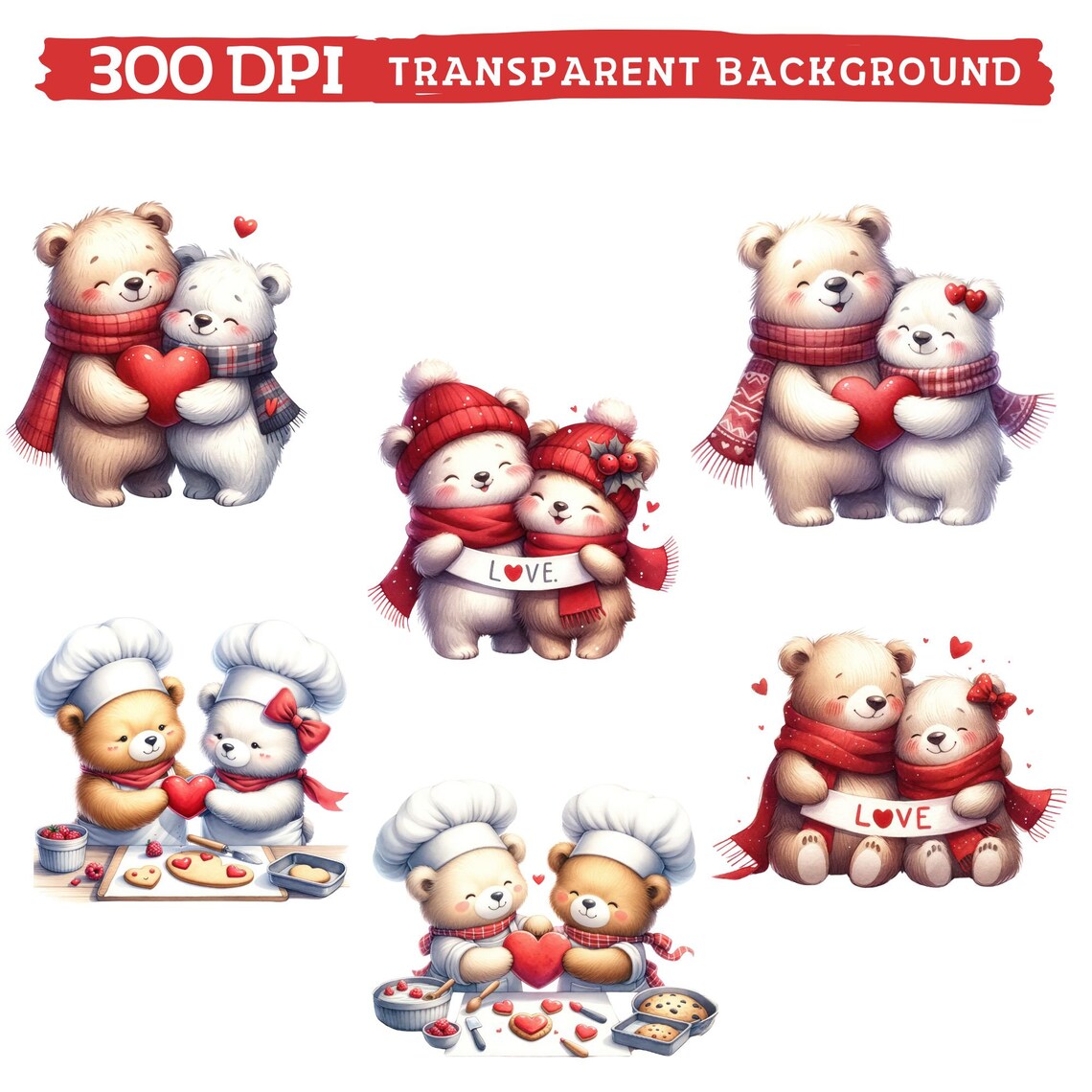 Watercolor Cute Couple Bear Clipart, Valentine's Day Nursery ...