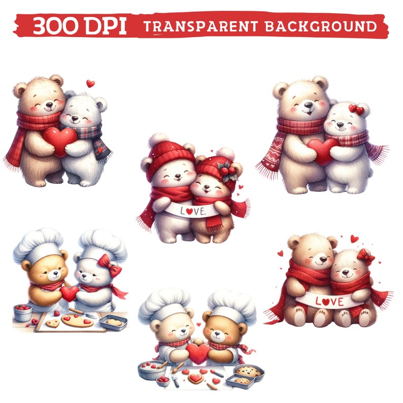 Watercolor Cute Couple Bear Clipart, Valentine's Day Nursery ...