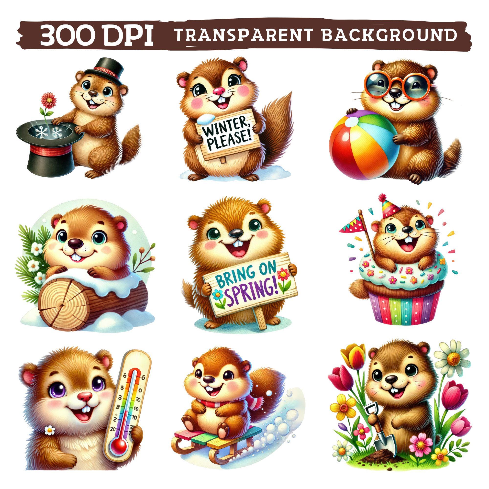 Groundhog Day Clipart, Cute Watercolor Rodent, Springtime Nursery Decor ...