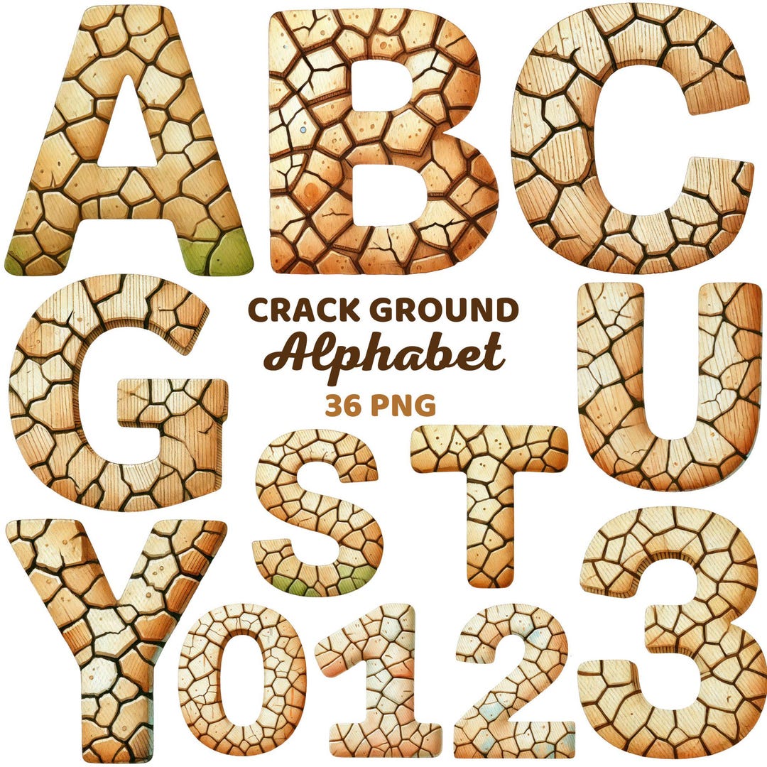 Cracked Ground Alphabet Clipart, Dry Earth Letters Number, Rustic Dry ...