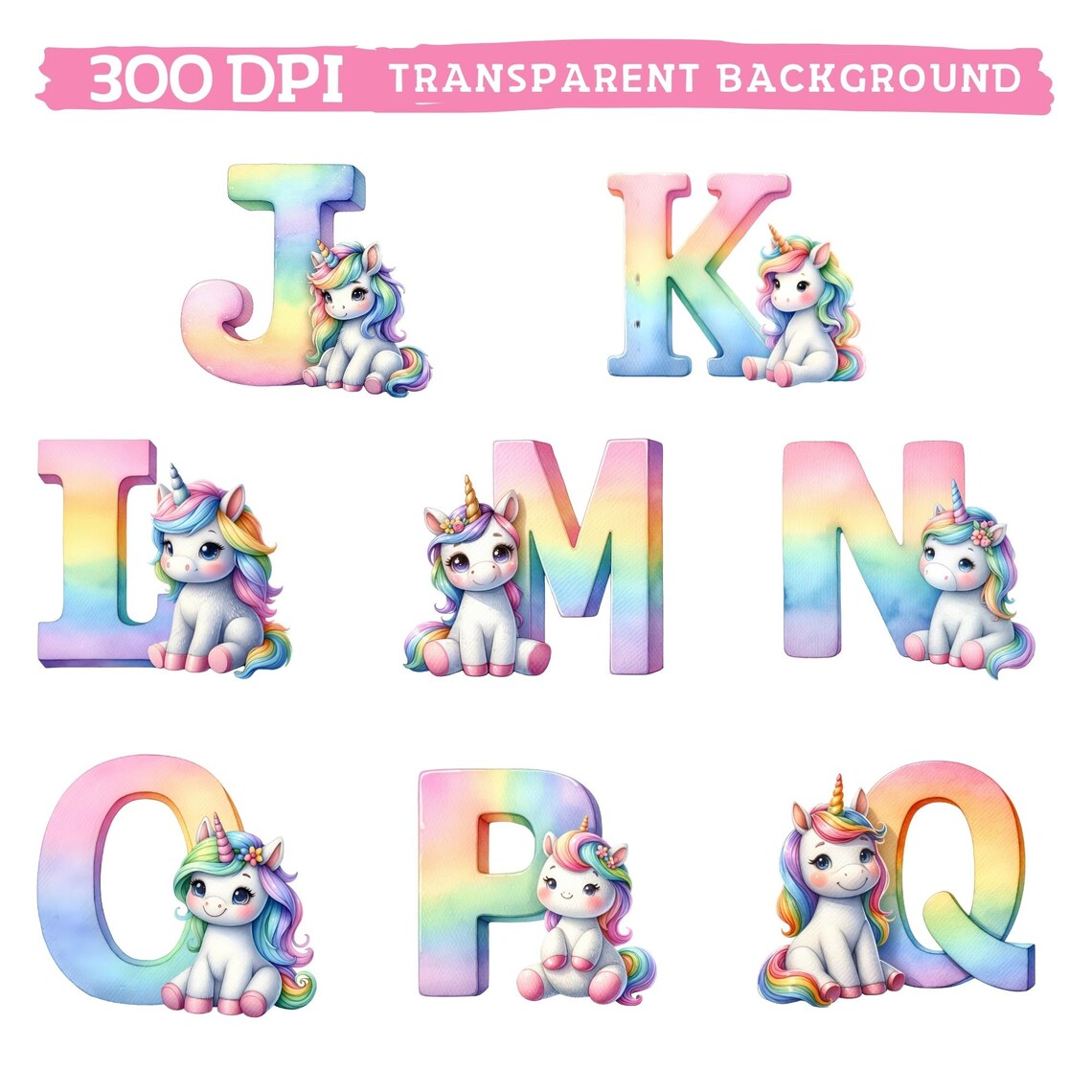 Unicorn Alphabet, Watercolor Pastel Rainbow Unicorn Number Nursery ...