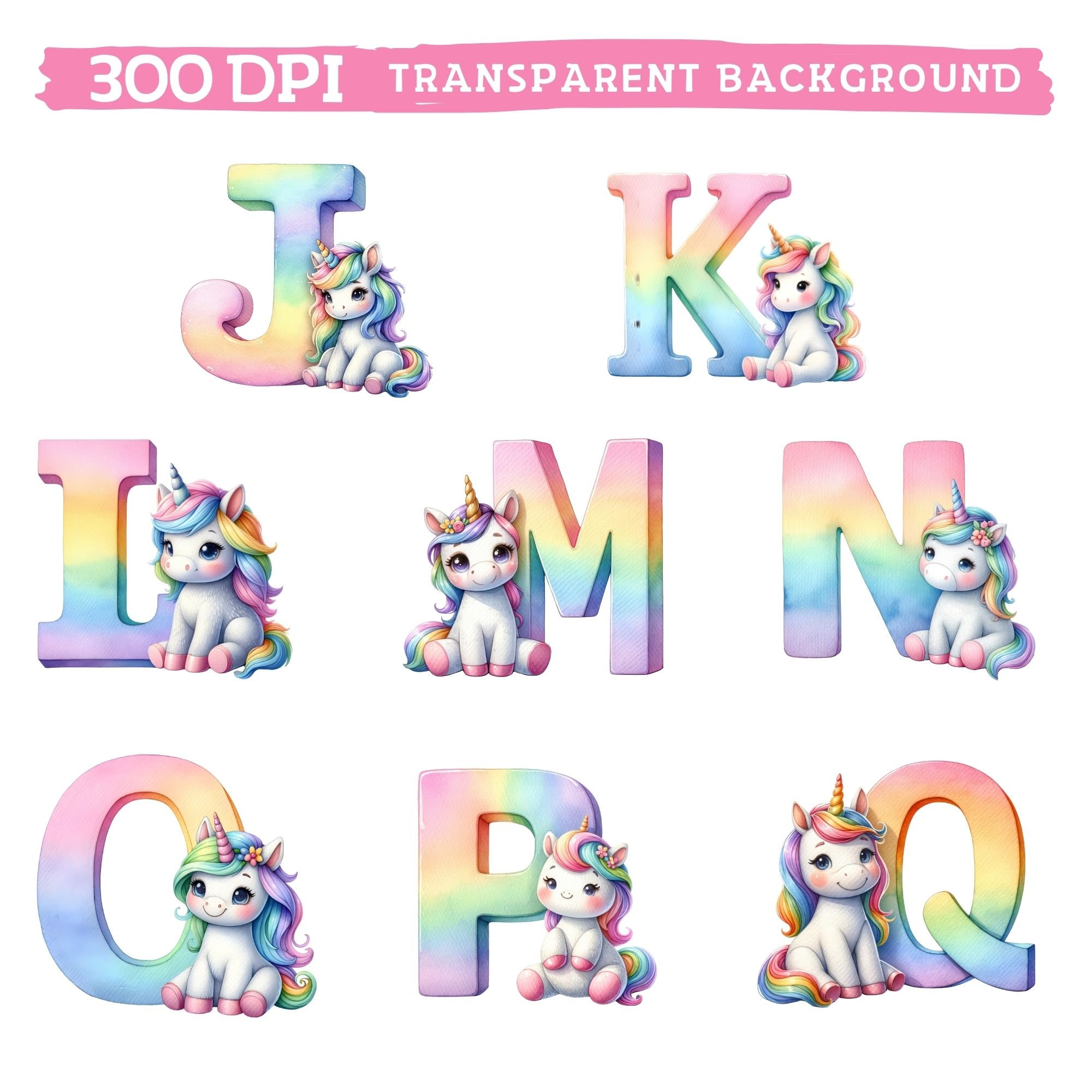 Unicorn Alphabet, Watercolor Pastel Rainbow Unicorn Number Nursery ...